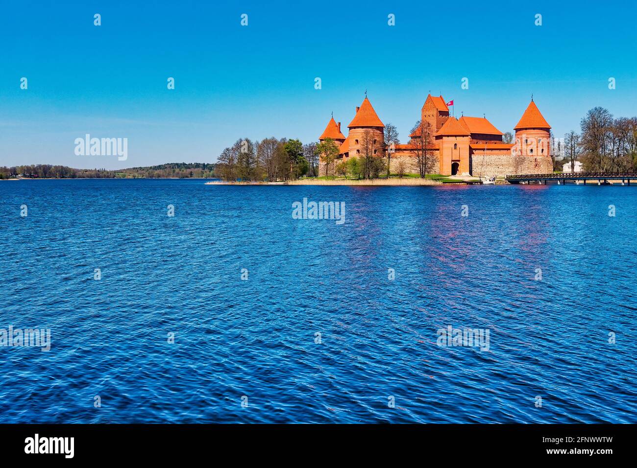 Trakai Island Castle in Galve Lake Lithuania in spring. Tourist ...