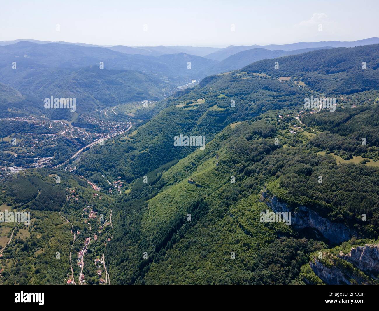 Aerial view of Iskar river Gorge, Balkan Mountains near village of ...