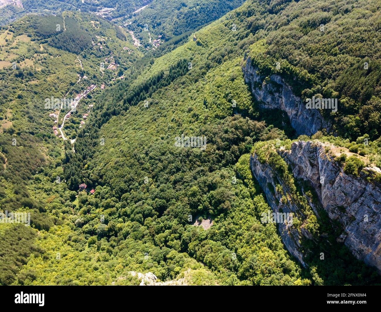 Aerial view of Iskar river Gorge, Balkan Mountains near village of ...