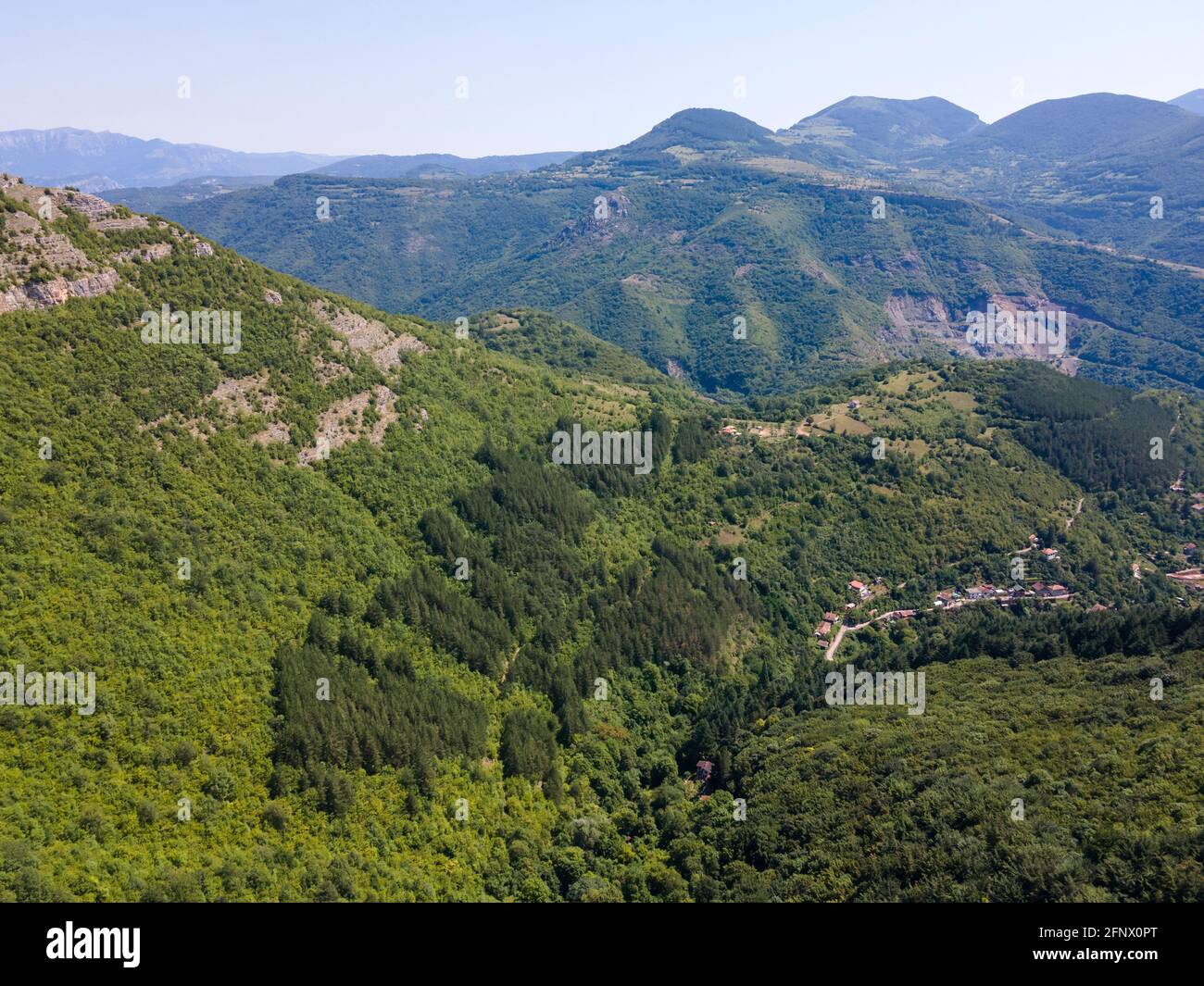 Aerial view of Iskar river Gorge, Balkan Mountains near village of ...