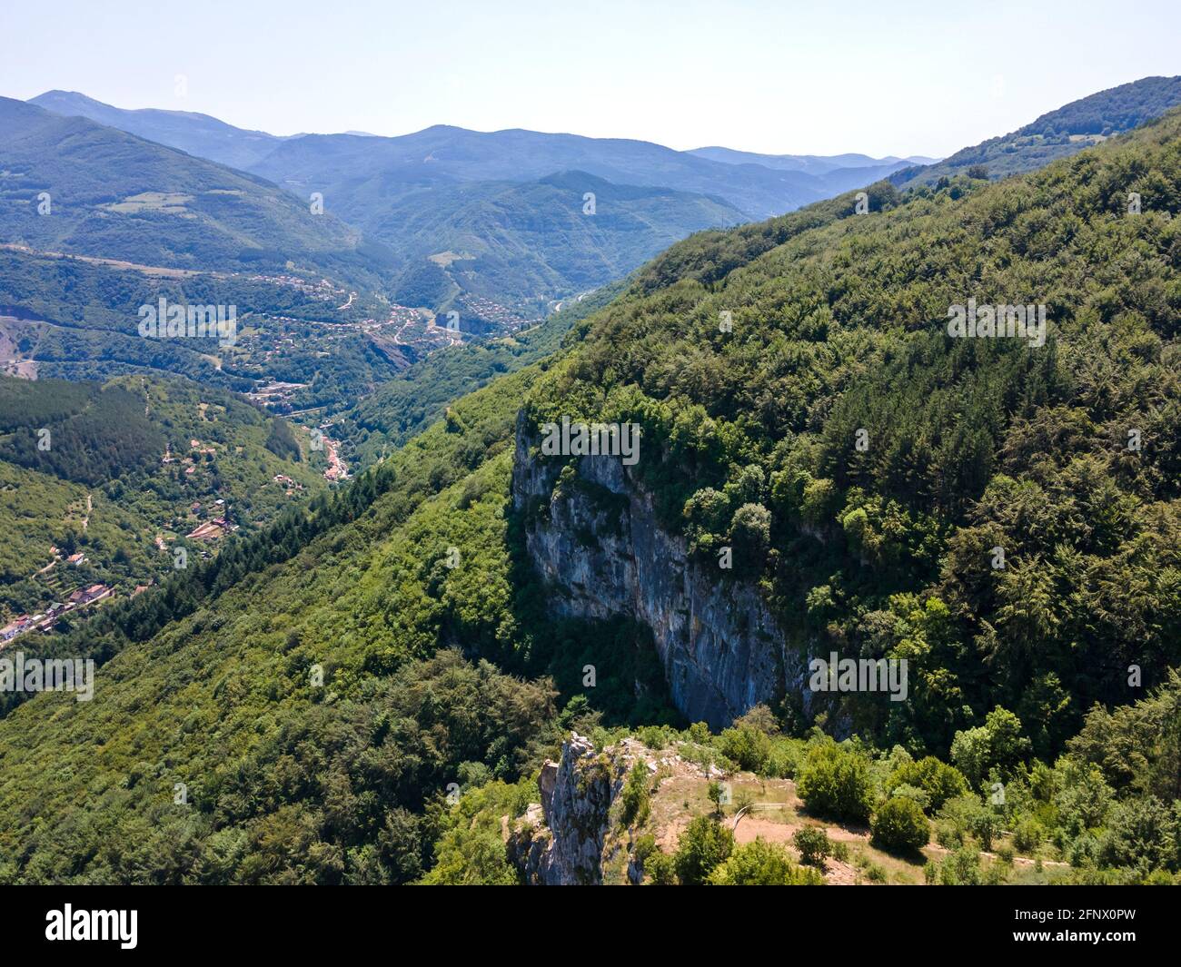 Aerial view of Iskar river Gorge, Balkan Mountains near village of ...