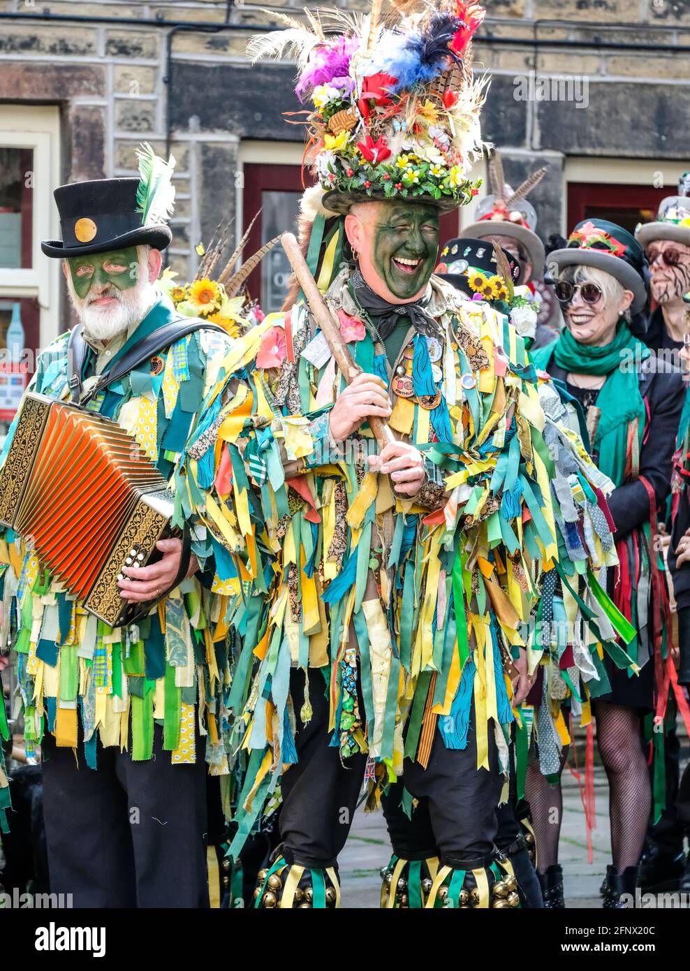 Heavily made-up folk dancers taking part in the annual Holmfirth Folk ...