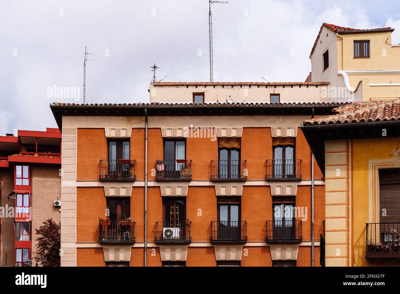 Old Traditional Residential Buildings in Central Madrid. Colorful ...