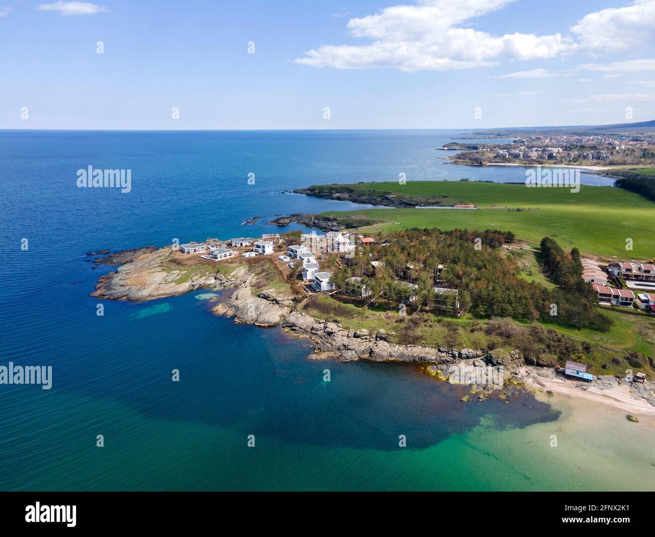 Aerial view of Arapya beach near town of Tsarevo, Burgas Region ...
