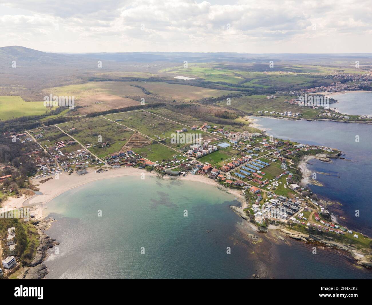 Aerial view of Arapya beach near town of Tsarevo, Burgas Region ...