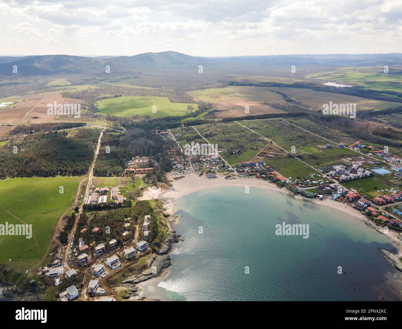 Aerial view of Arapya beach near town of Tsarevo, Burgas Region ...