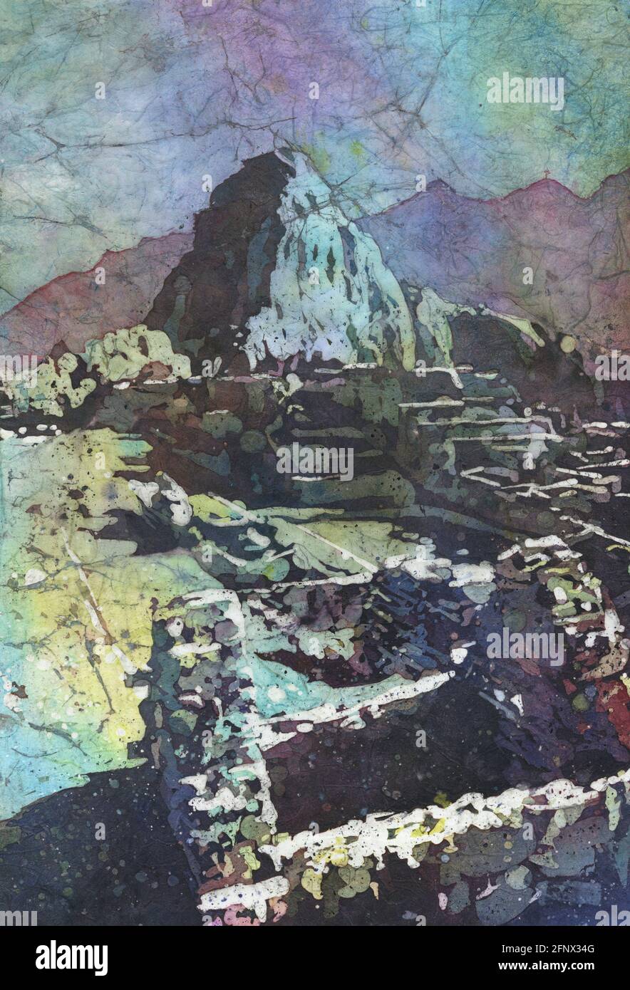 Machu Picchu Incan ruins in Peru. Fine art watercolor painting of Incan ...