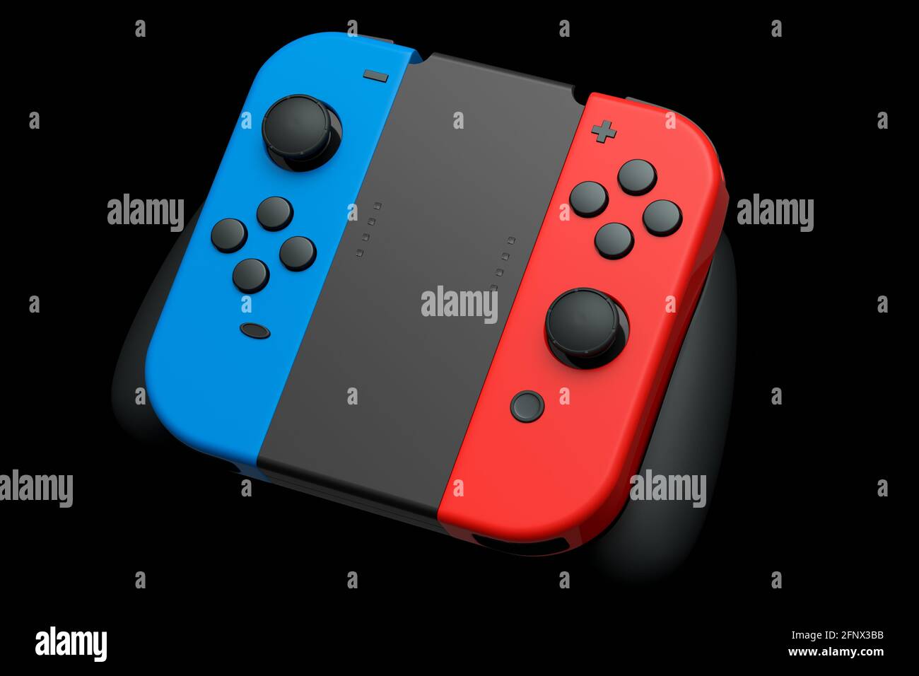 Portable video game controllers attached to touch screen on black ...