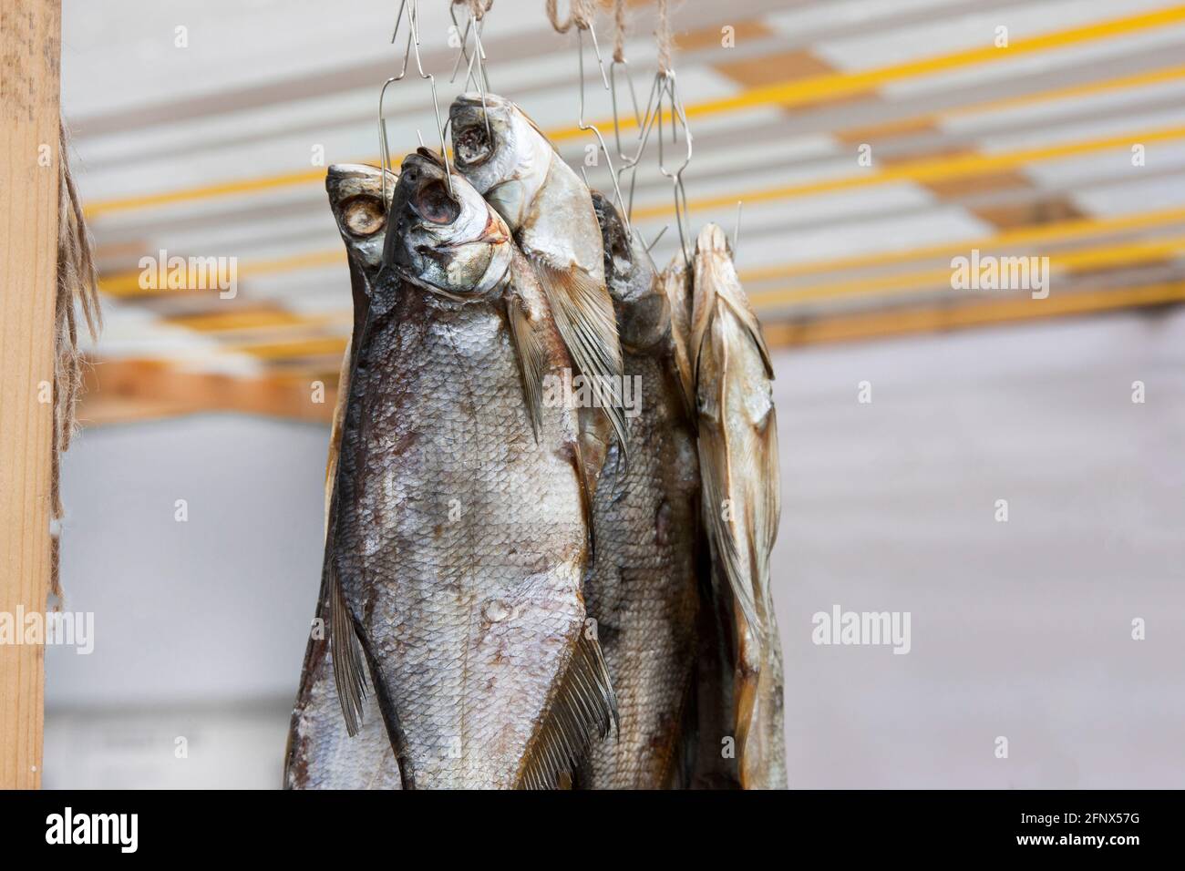 Dried fish on a rope Stock Photo - Alamy