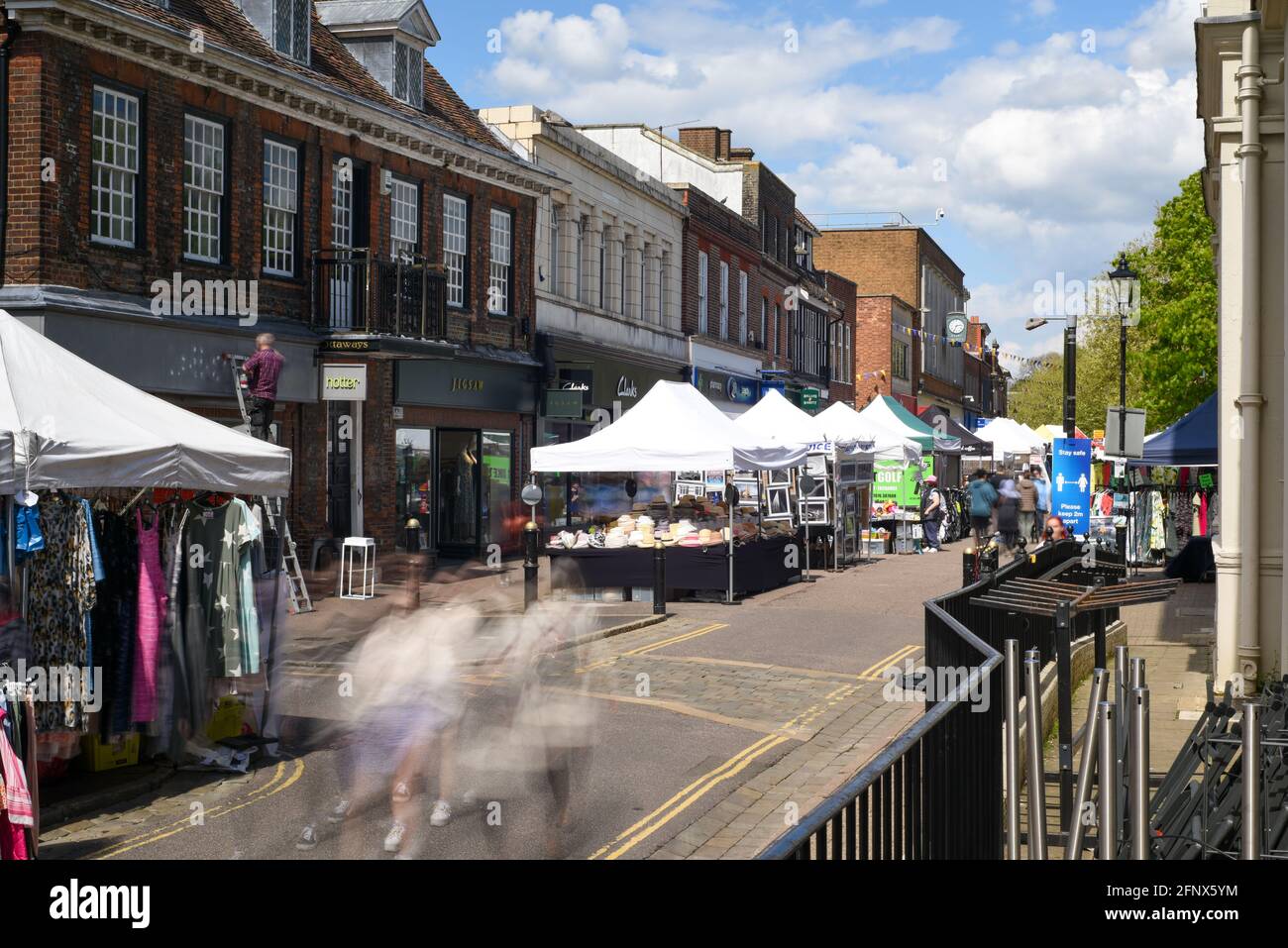 St Albans-UK - 19 May 2021 - People shopping and walking on busy retail ...