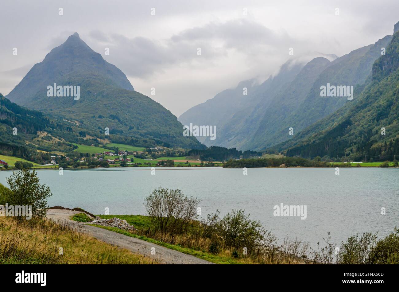 Fjord fall view in overcast day. (Norway Stock Photo - Alamy