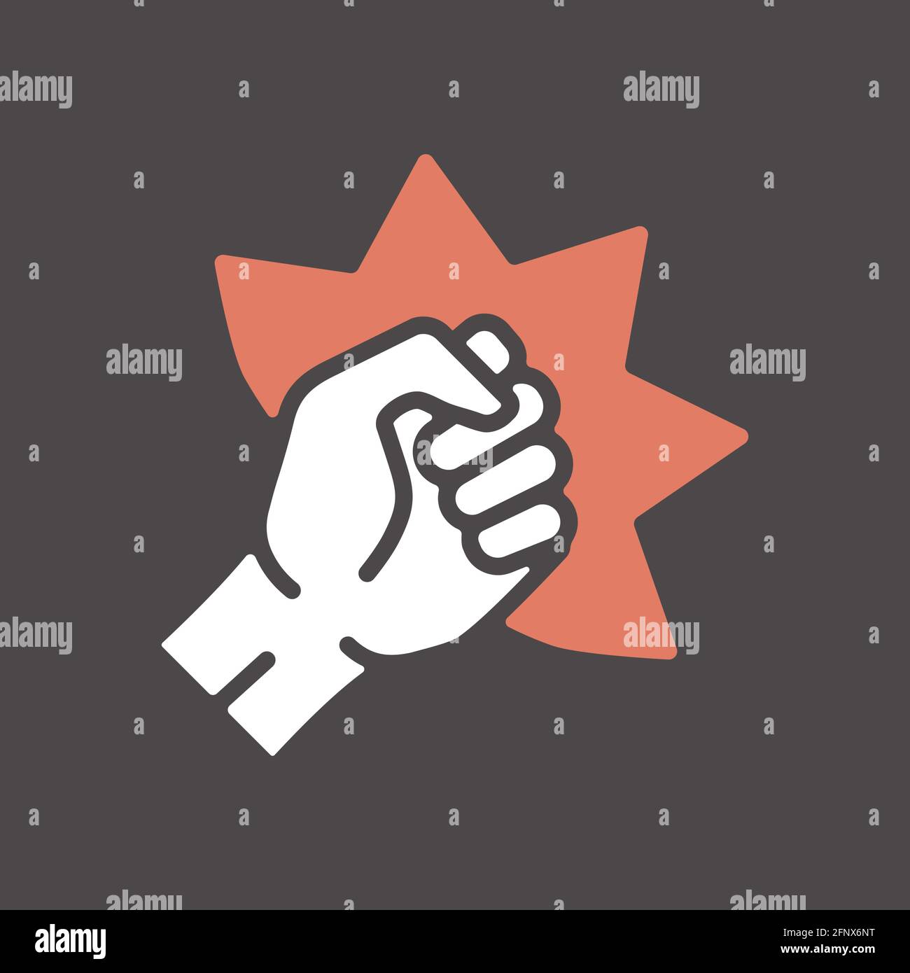 Punch, raised up clenched fist vector glyph icon. Demonstration ...
