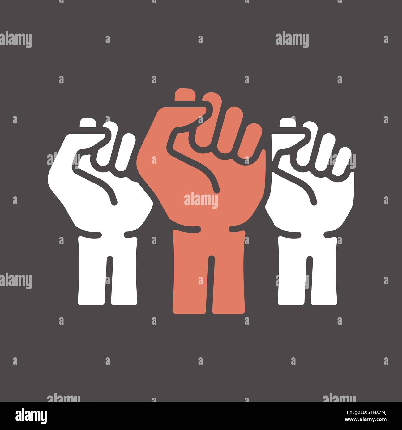 Three clenched fists raised in protest vector glyph icon. Protest ...