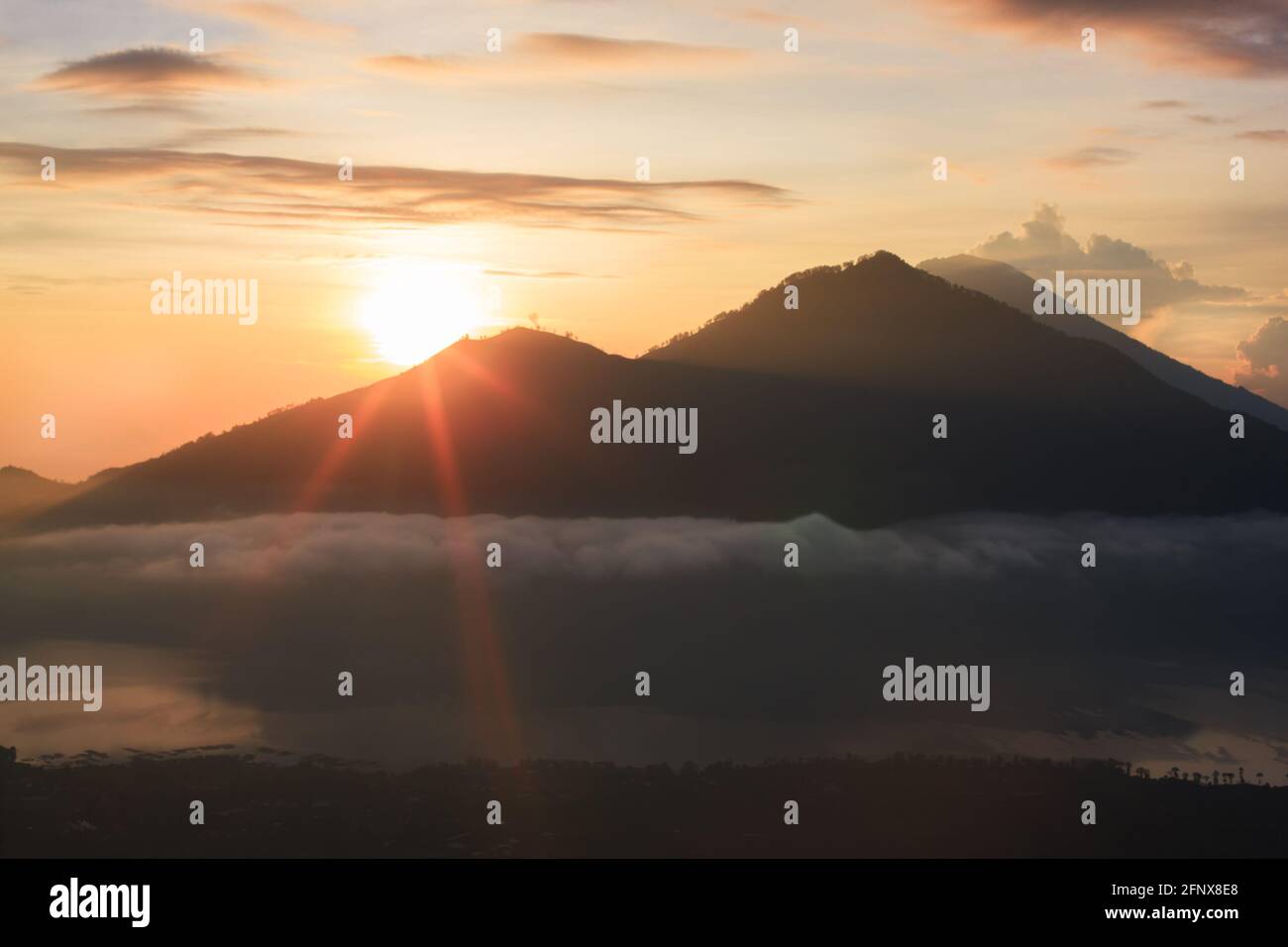 Active volcano. Sunrise from the top of Mount Batur - Bali, Indonesia ...