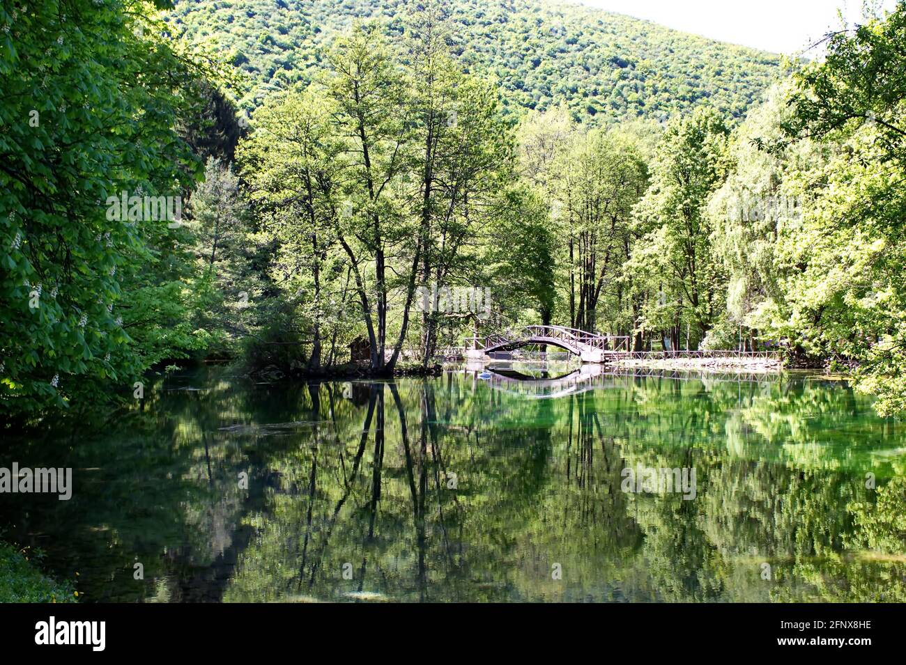 Bridge over the river in Vrelo Bosne park in Sarajevo, Bosnia and ...