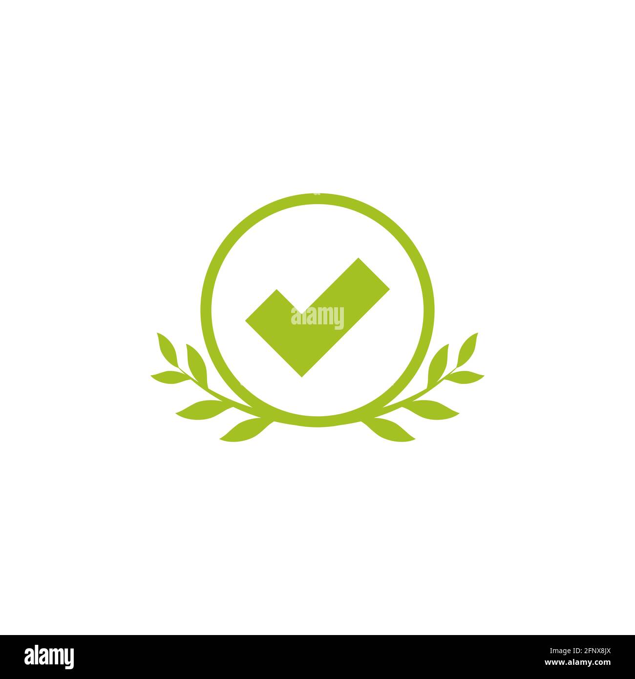 Valid Seal icon. Green circle with leaves laurel and tick. Isolated on ...