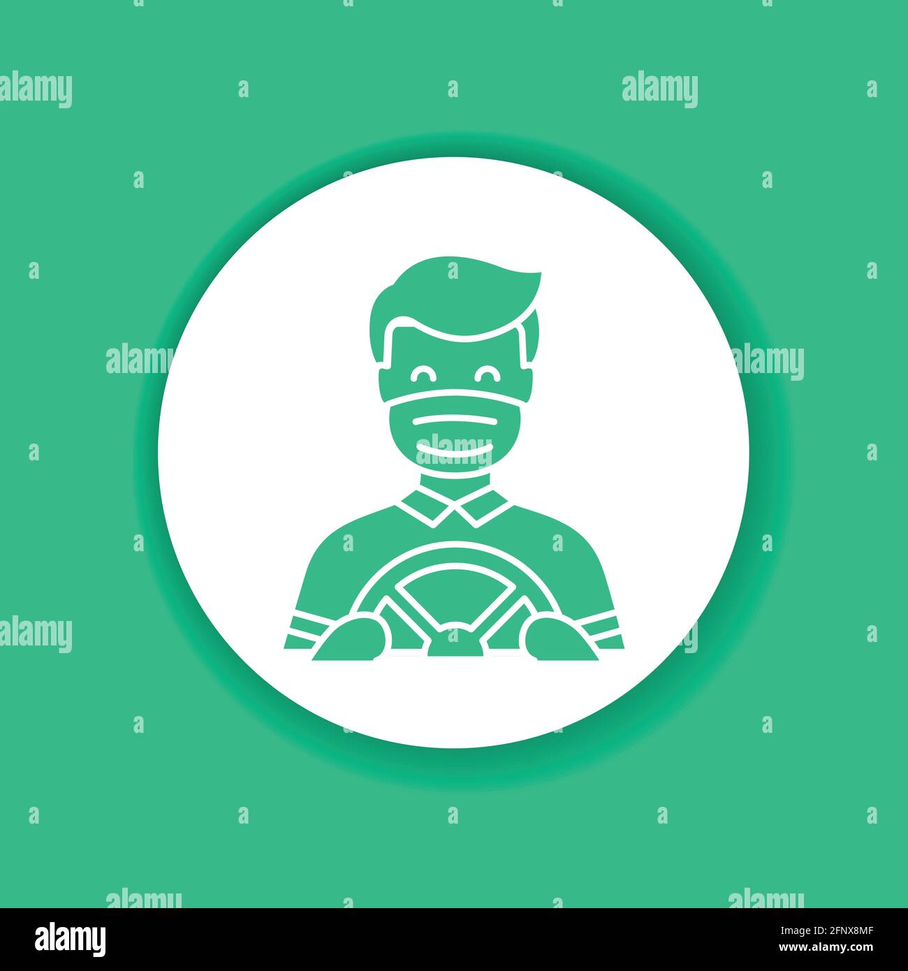 Masked driver driving black color icon. Safe travel. Pictogram for web ...