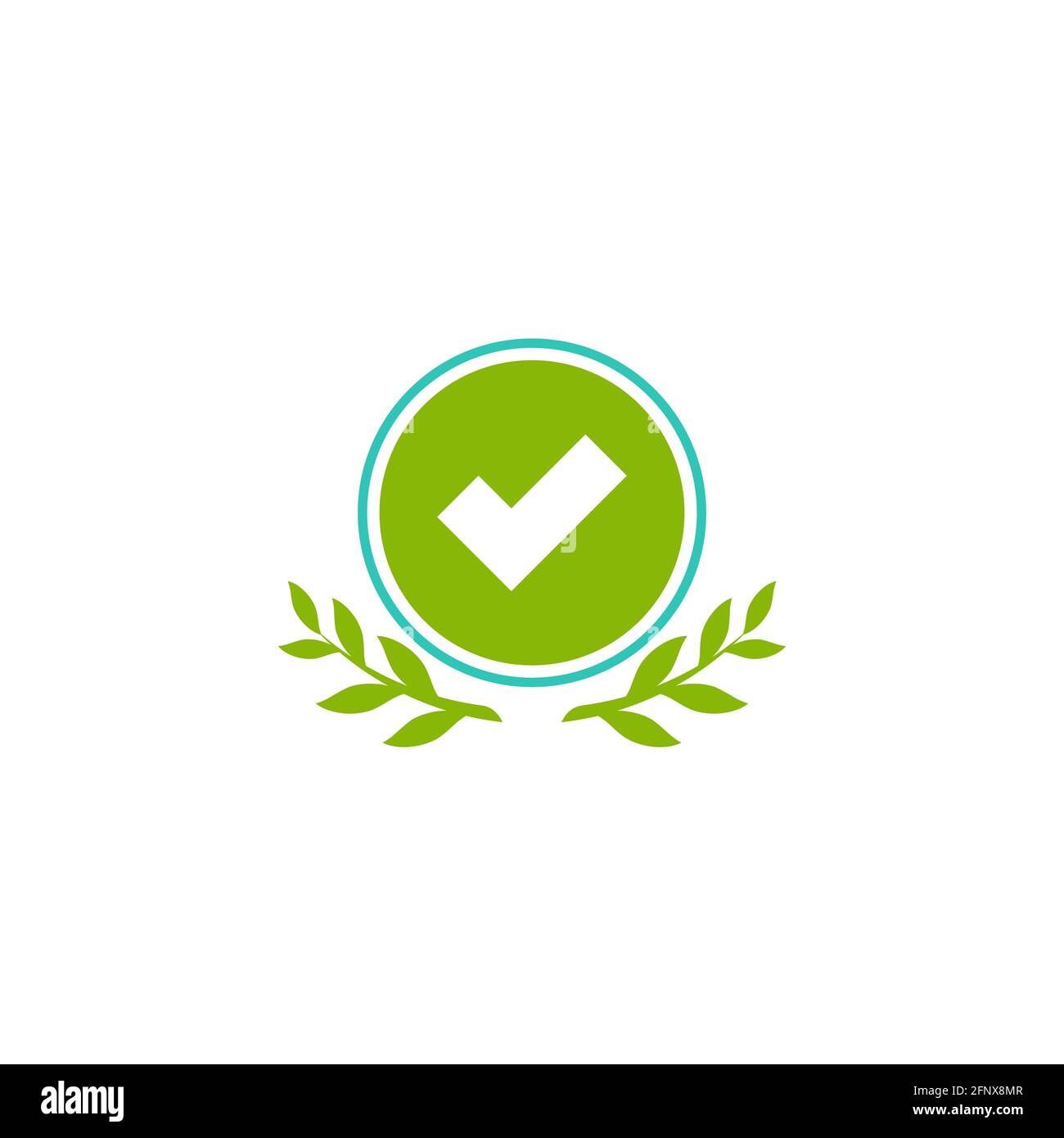 Valid Seal icon. Green circle with leaves laurel and tick. Isolated on ...
