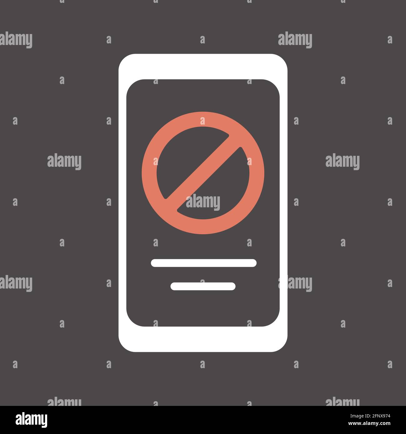 Prohibition sign on smartphone screen vector glyph icon. Demonstration ...