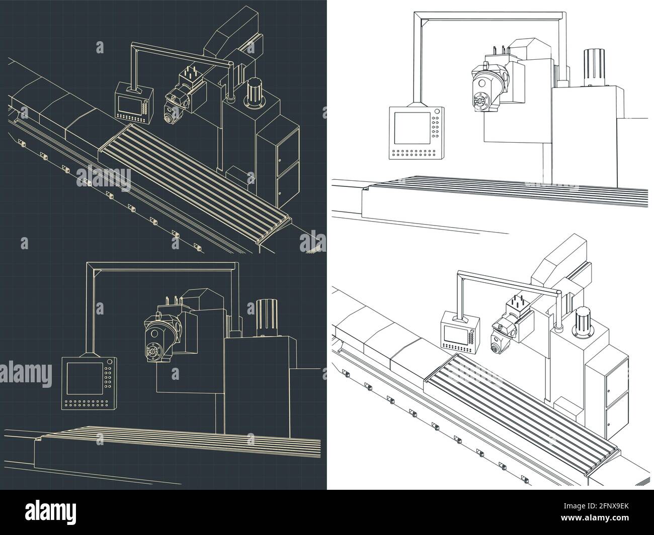 Stylized vector illustration of automated factory line drawings Stock ...