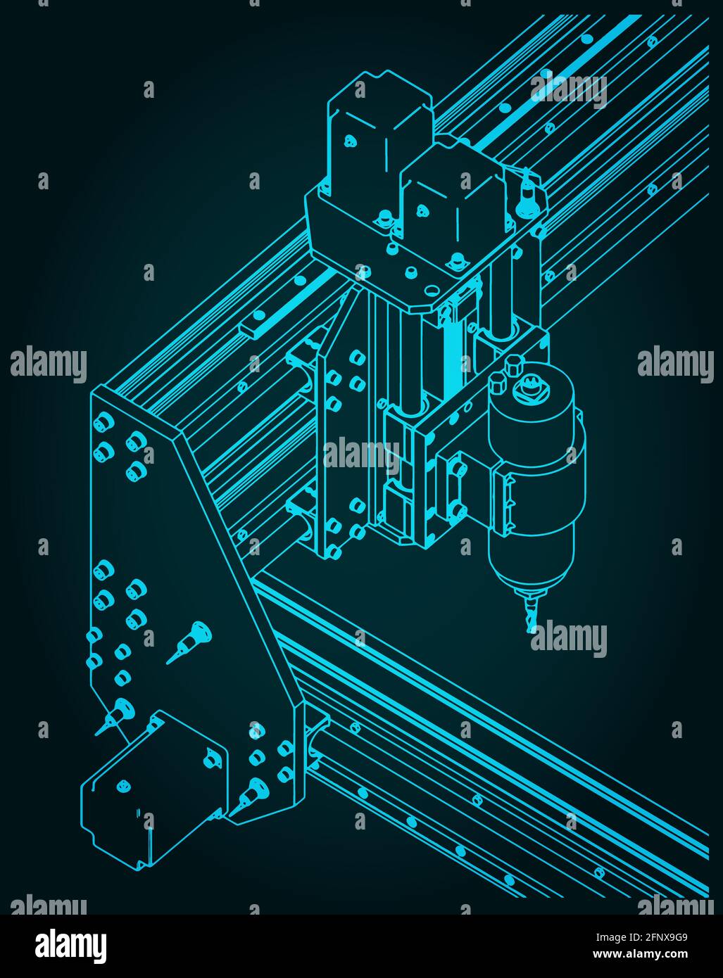 Stylized vector illustrations of automated CNC machine for 3D carving close-up drawings Stock ...