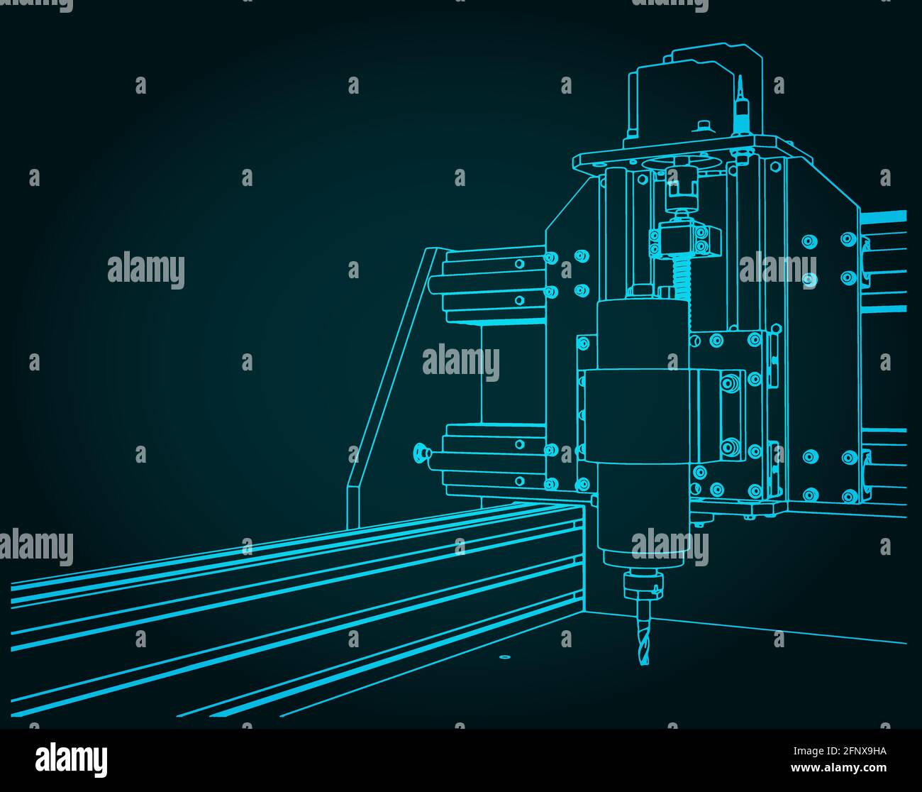 Stylized vector illustrations of automated CNC machine for 3D carving close-up drawings Stock ...