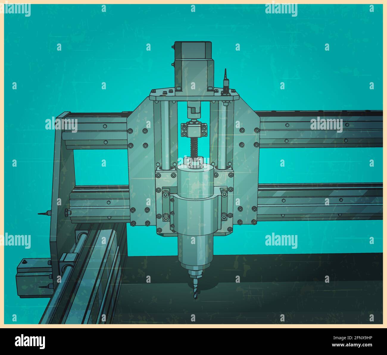 Stylized vector illustrations of automated CNC machine for 3D carving ...