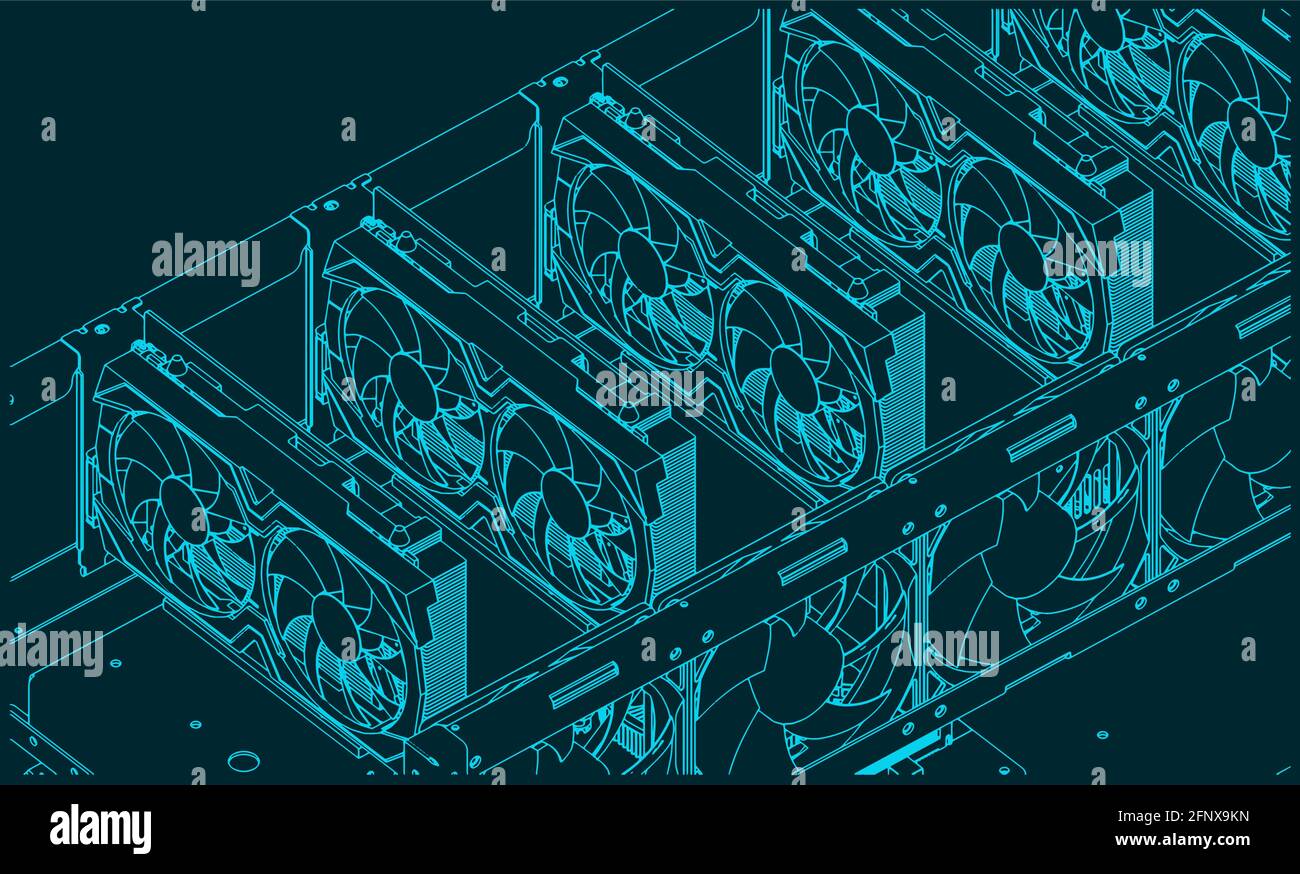 Stylized vector illustration of isometric drawings of a mining farm ...