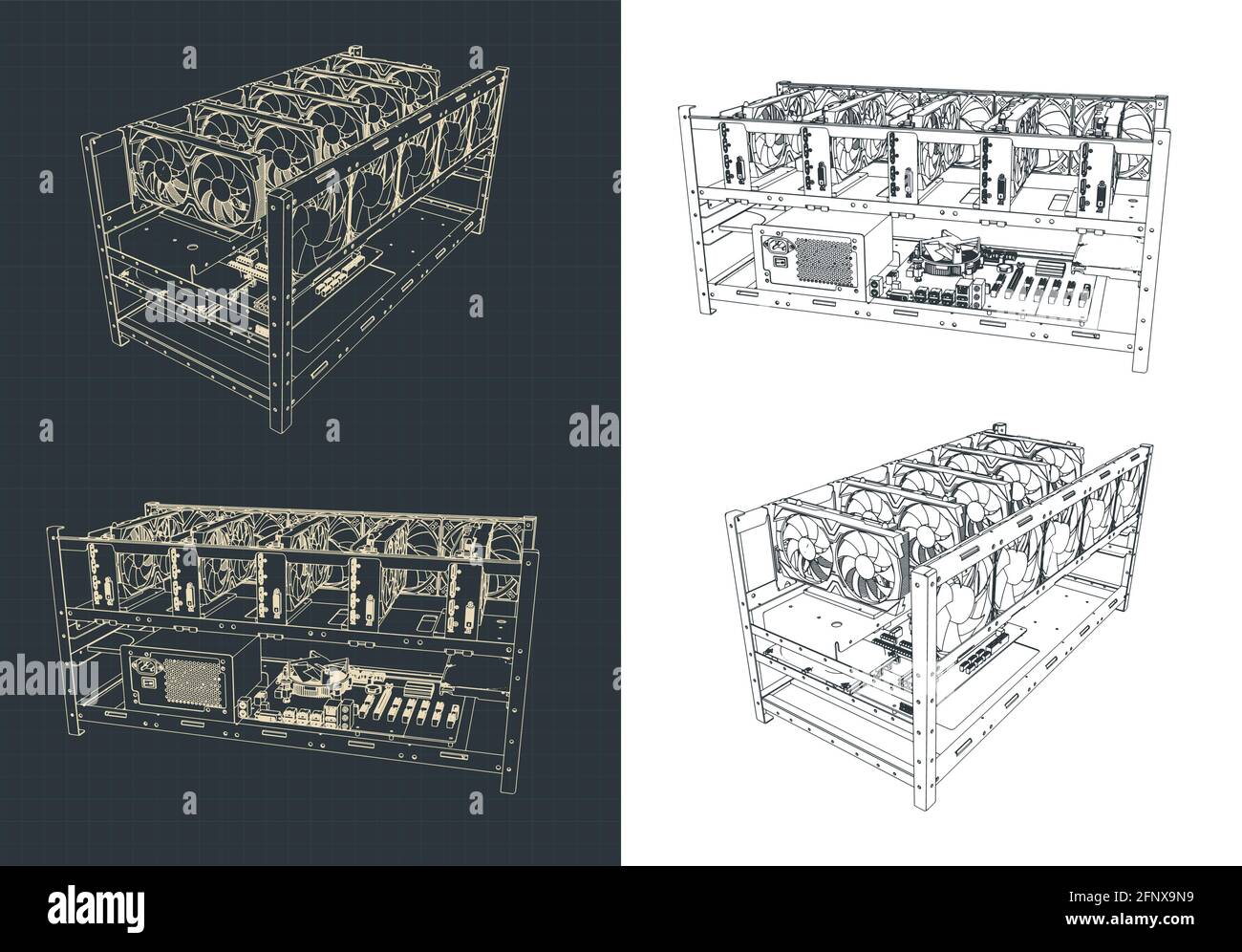 Stylized vector illustration of mining farm drawings Stock Vector Image ...