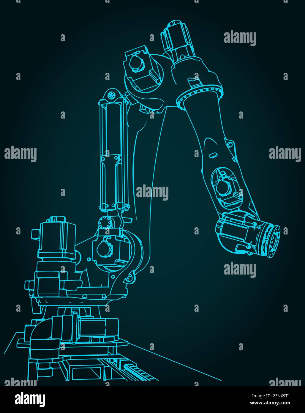 Stylized vector illustration of an industrial robotic arm for automated ...