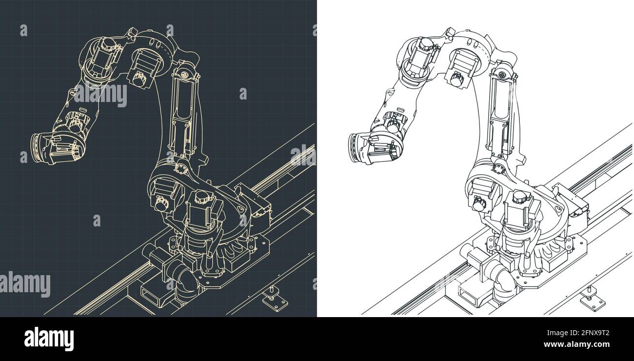 Stylized vector illustration of an industrial robotic arm for automated ...
