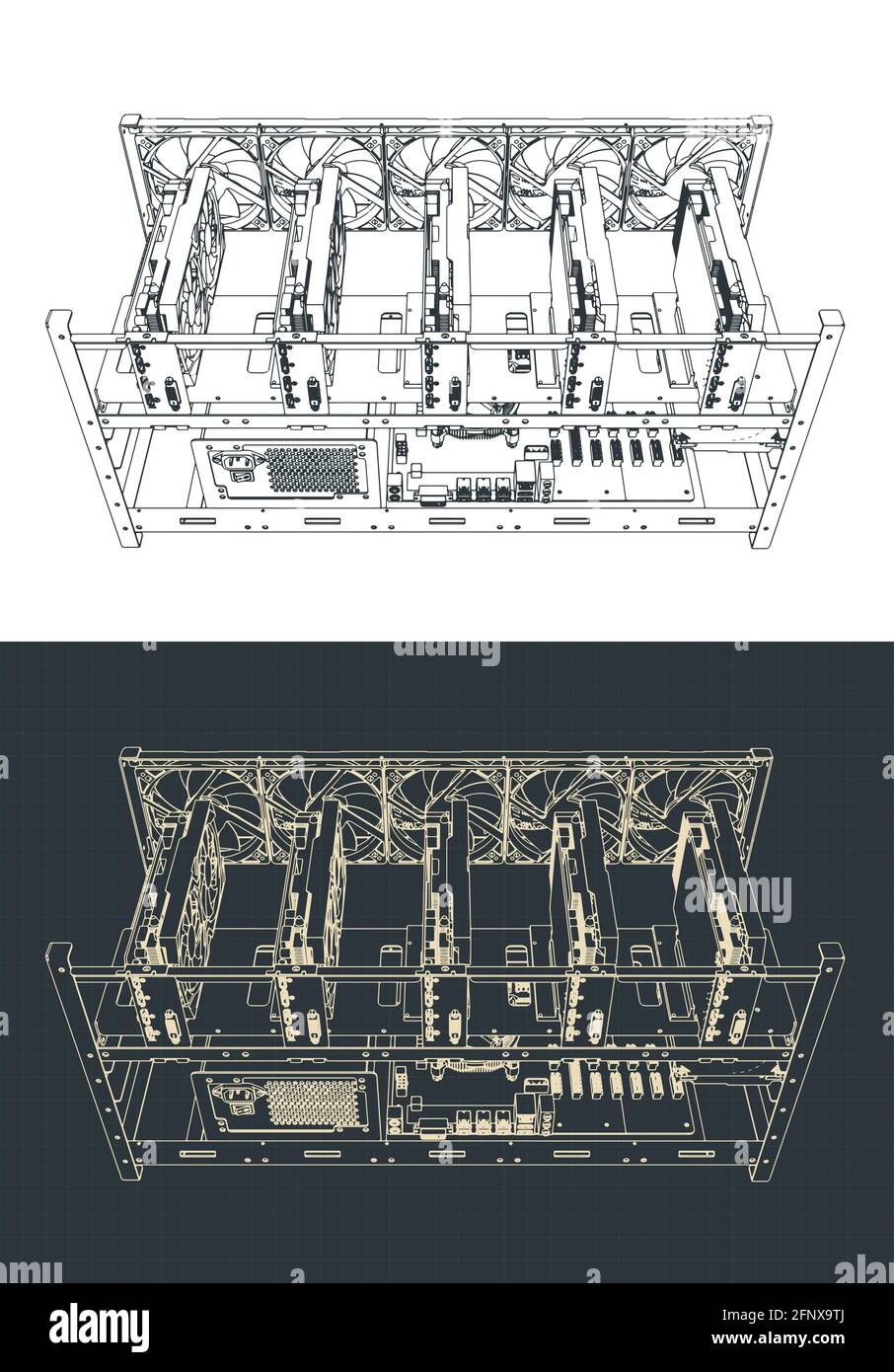 Stylized vector illustration of mining farm drawings Stock Vector Image ...