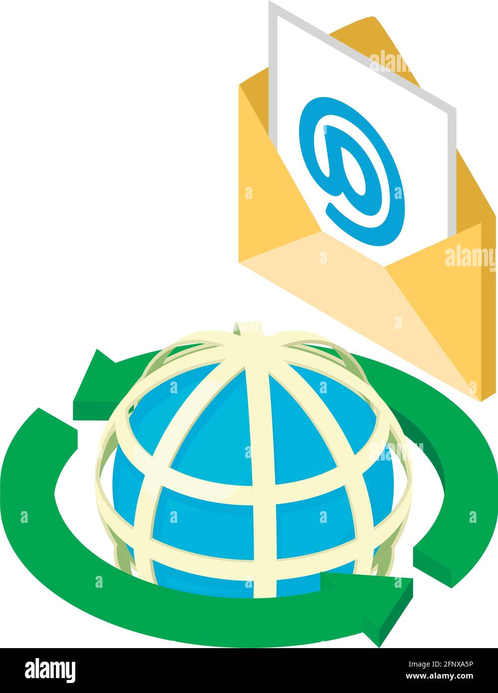 Global email icon. Isometric illustration of global email vector icon ...