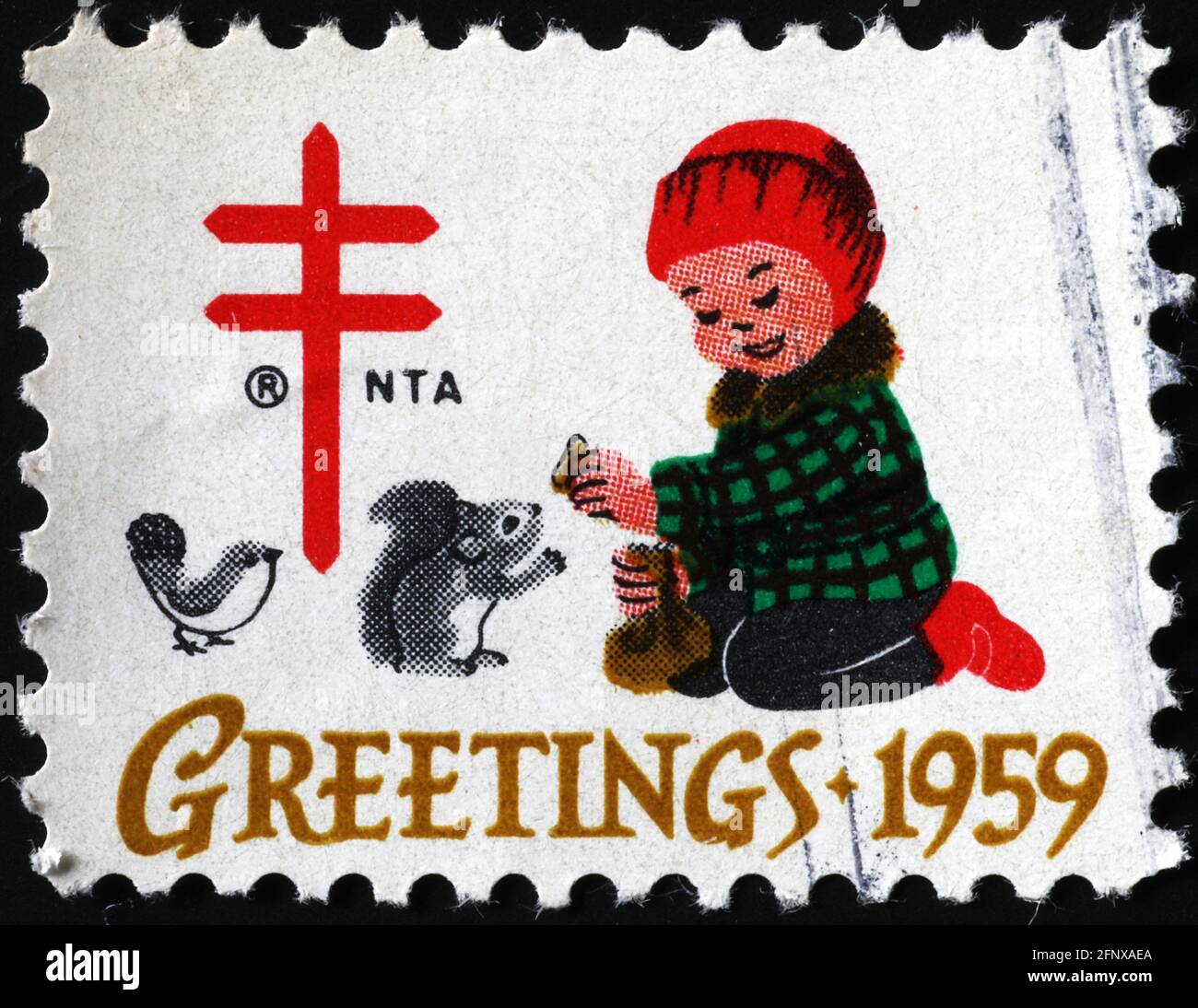 Christmas of 1959 celebrated on american stamp Stock Photo - Alamy