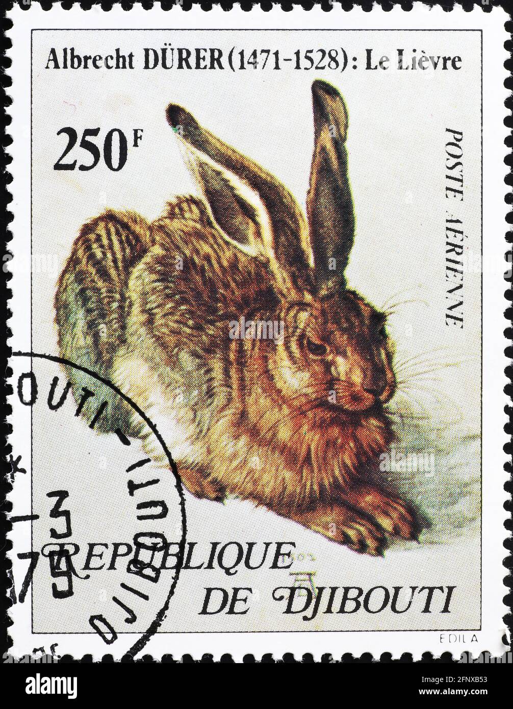 Hare painted by Albrecht Durer on postage stamp Stock Photo - Alamy