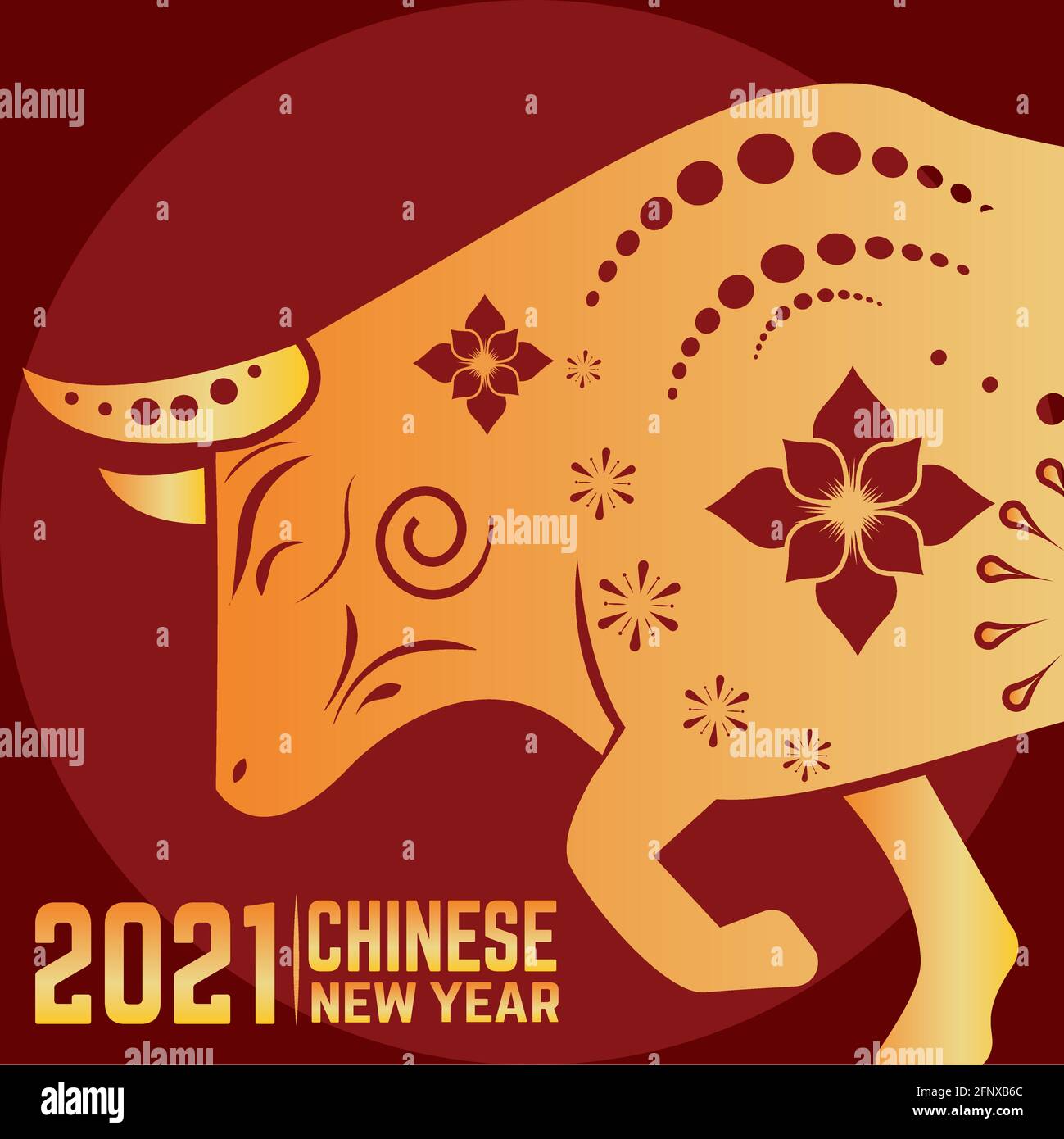 Chinese new year 2021 card Ox Vector illustration Stock Vector Image ...