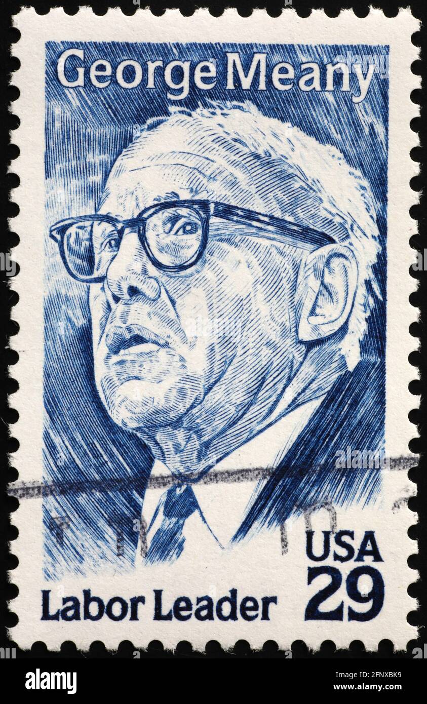 Labor leader George Meany on old american stamp Stock Photo - Alamy