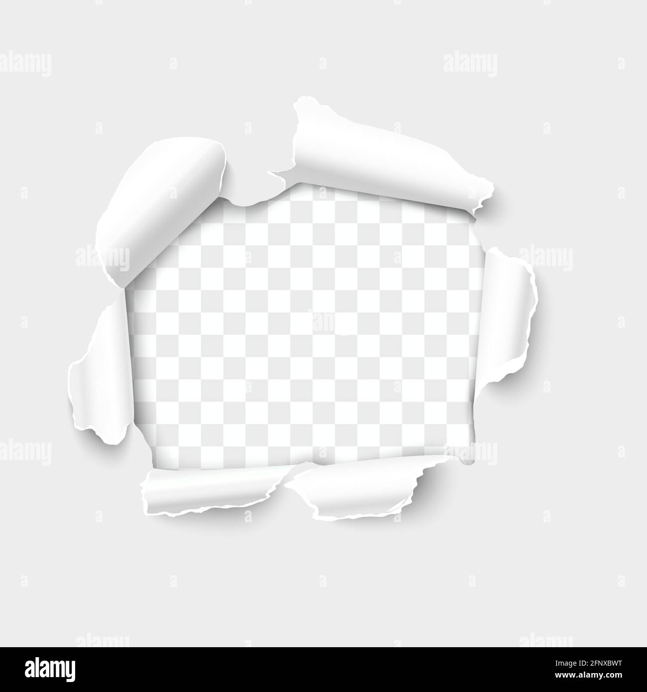 Hole paper torn edges realistic vector 3D illustration over transparent ...