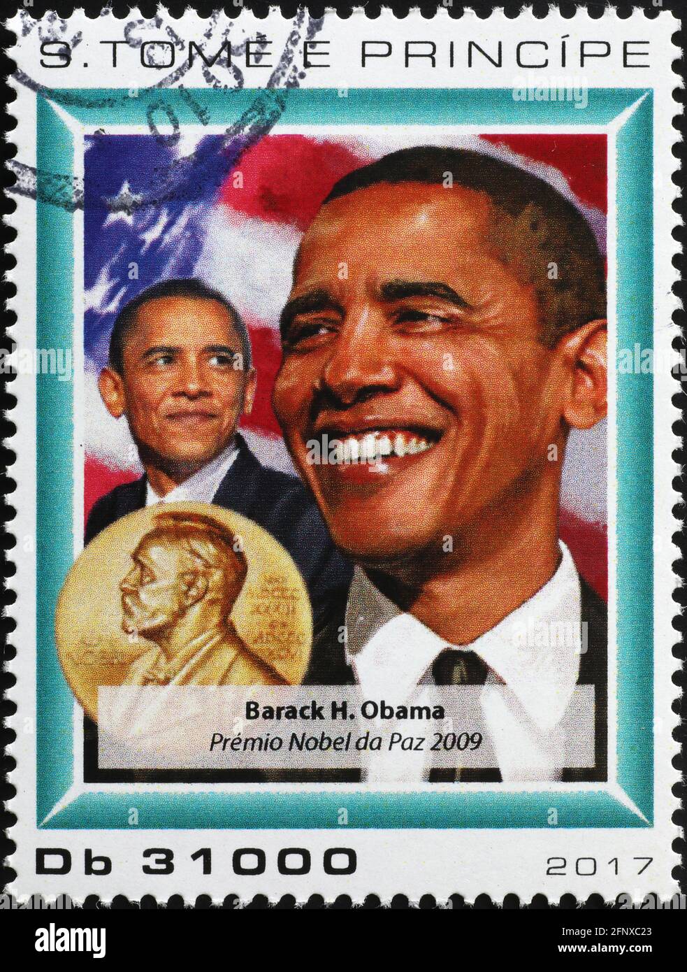 Nobel prize Barack Obama on postage stamp Stock Photo - Alamy