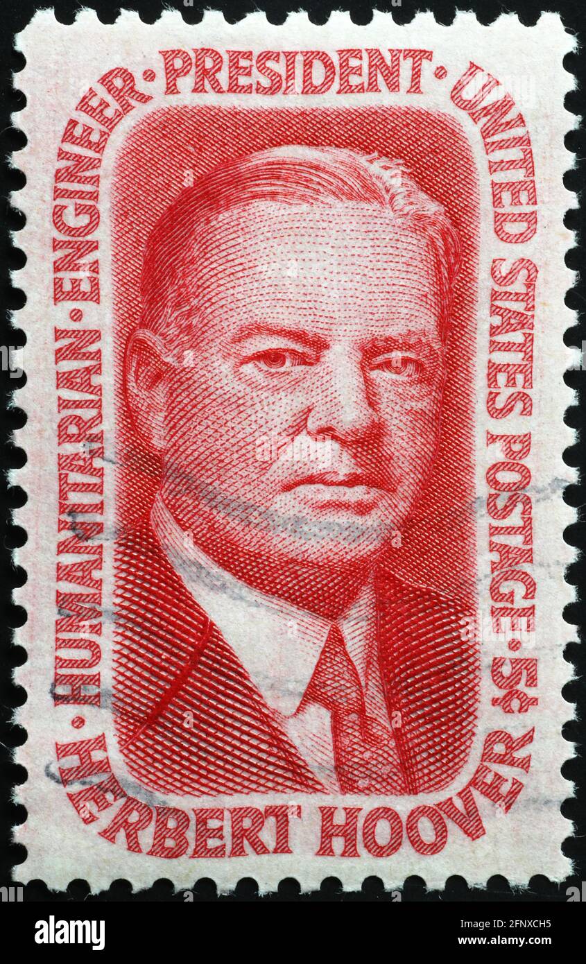 President Herbert Hoover on old american stamp Stock Photo - Alamy
