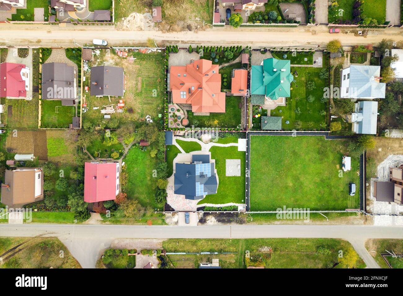 Aerial view of home roofs in residential rural neighborhood area Stock ...