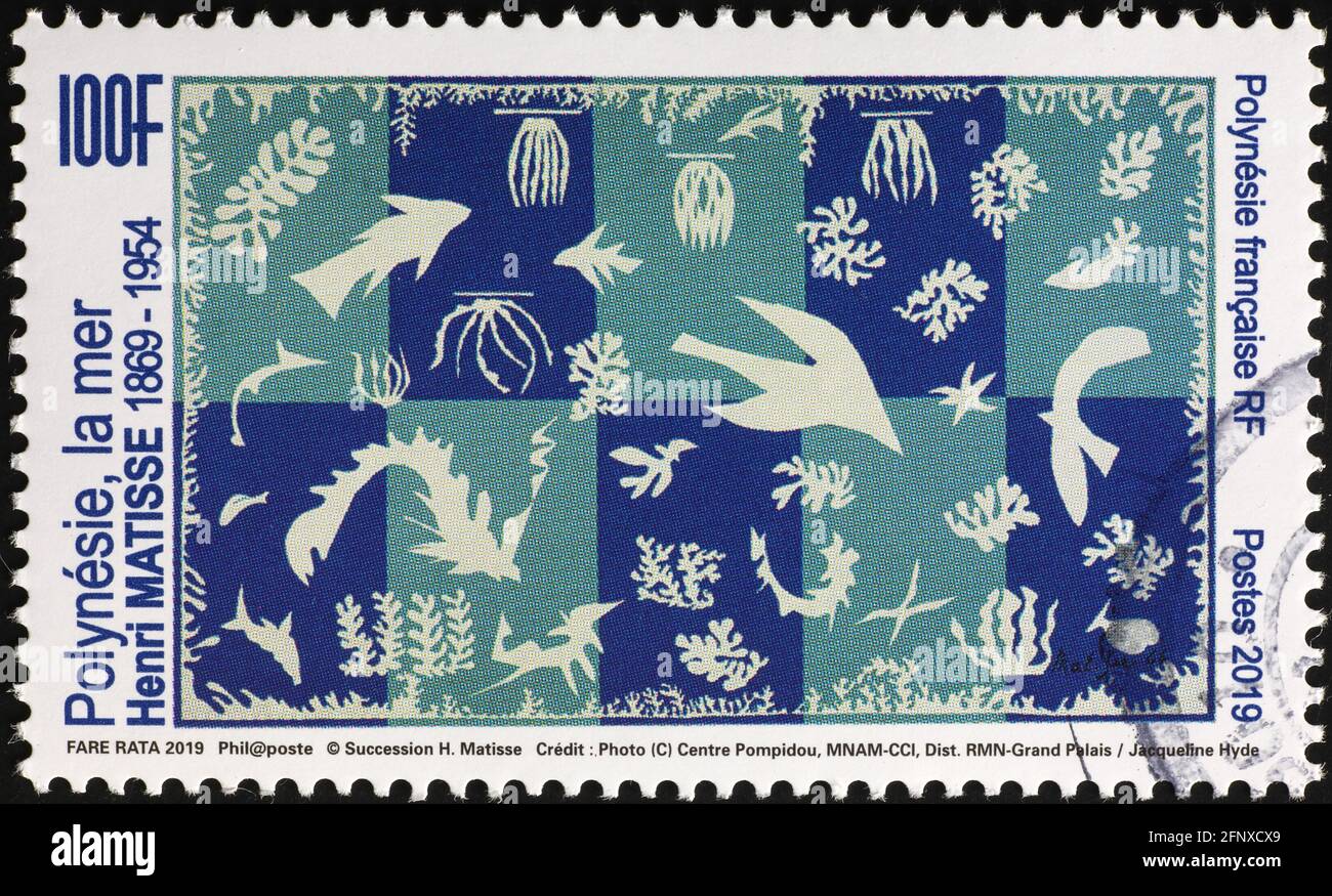 The sea painted by Matisse on polynesian postage stamp Stock Photo - Alamy