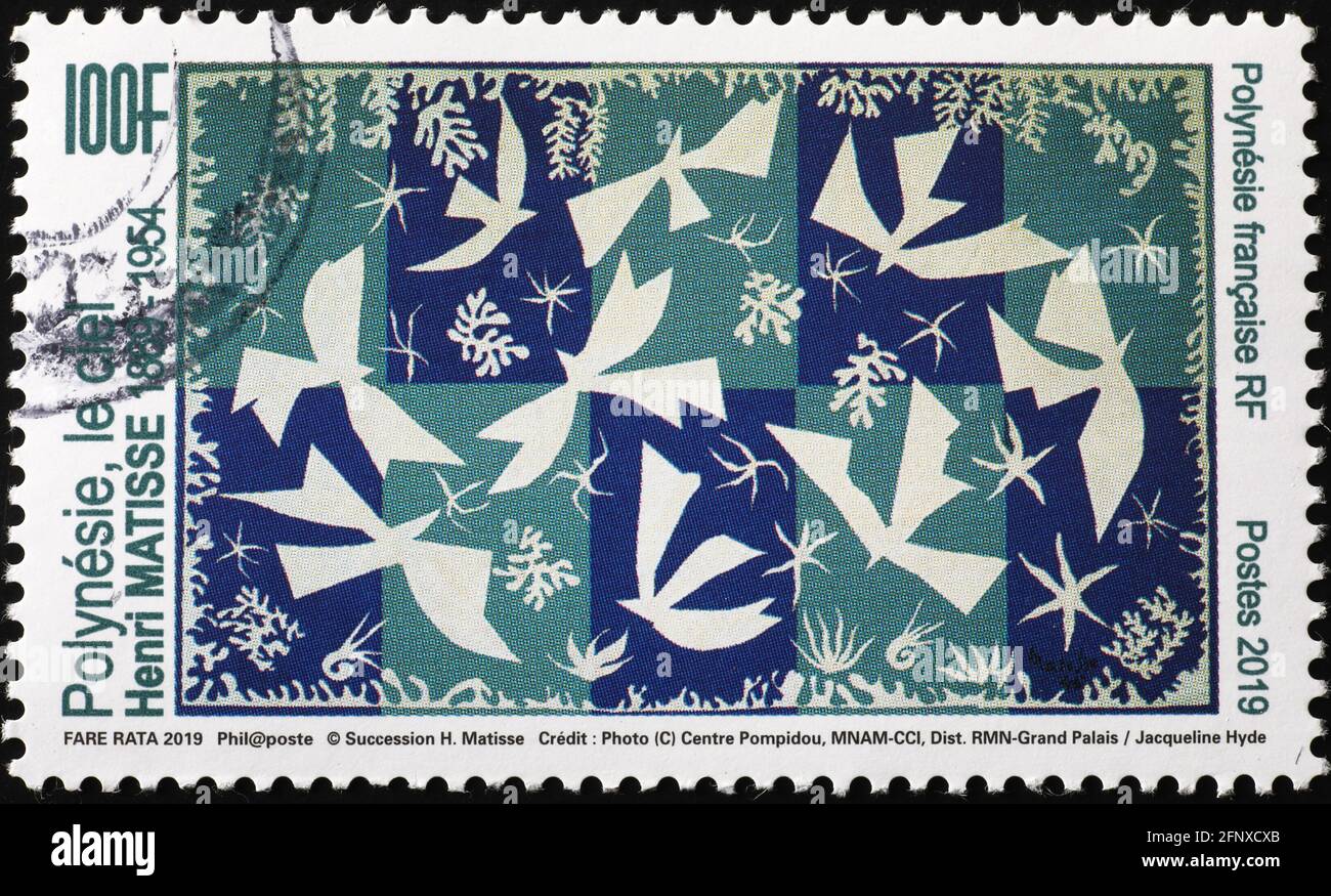 The sky painted by Matisse on polynesian postage stamp Stock Photo - Alamy