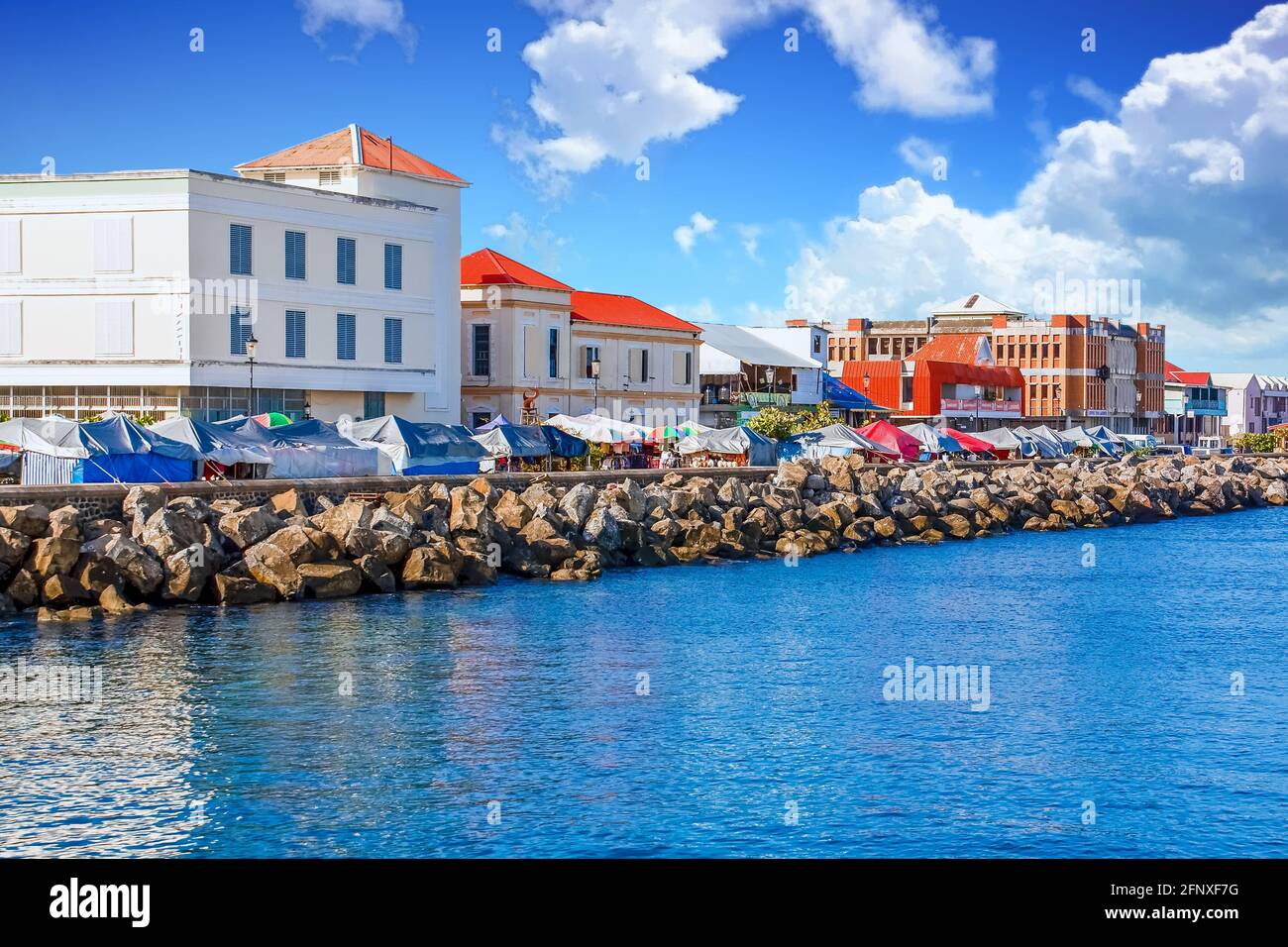 Waterfront Market in Tropical Town Stock Photo - Alamy