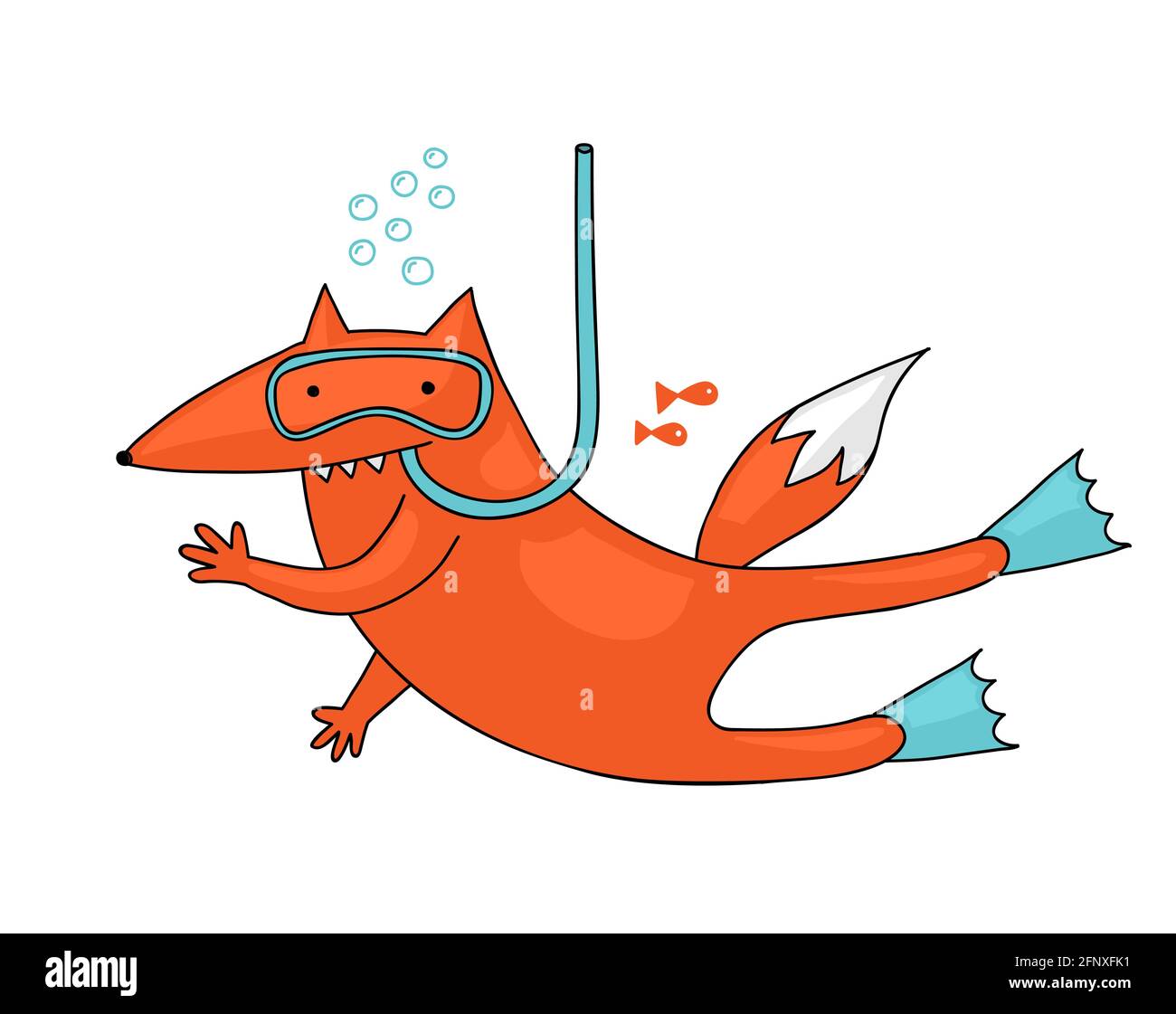 Cute and funny illustration of a fox diving Stock Photo - Alamy