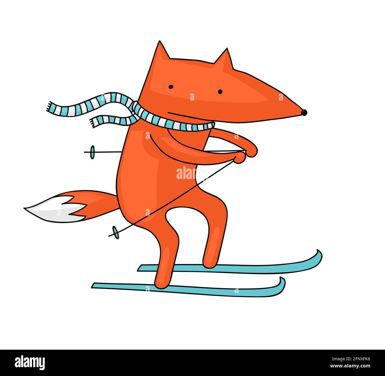 Cute and funny illustration of a fox skiing Stock Photo - Alamy