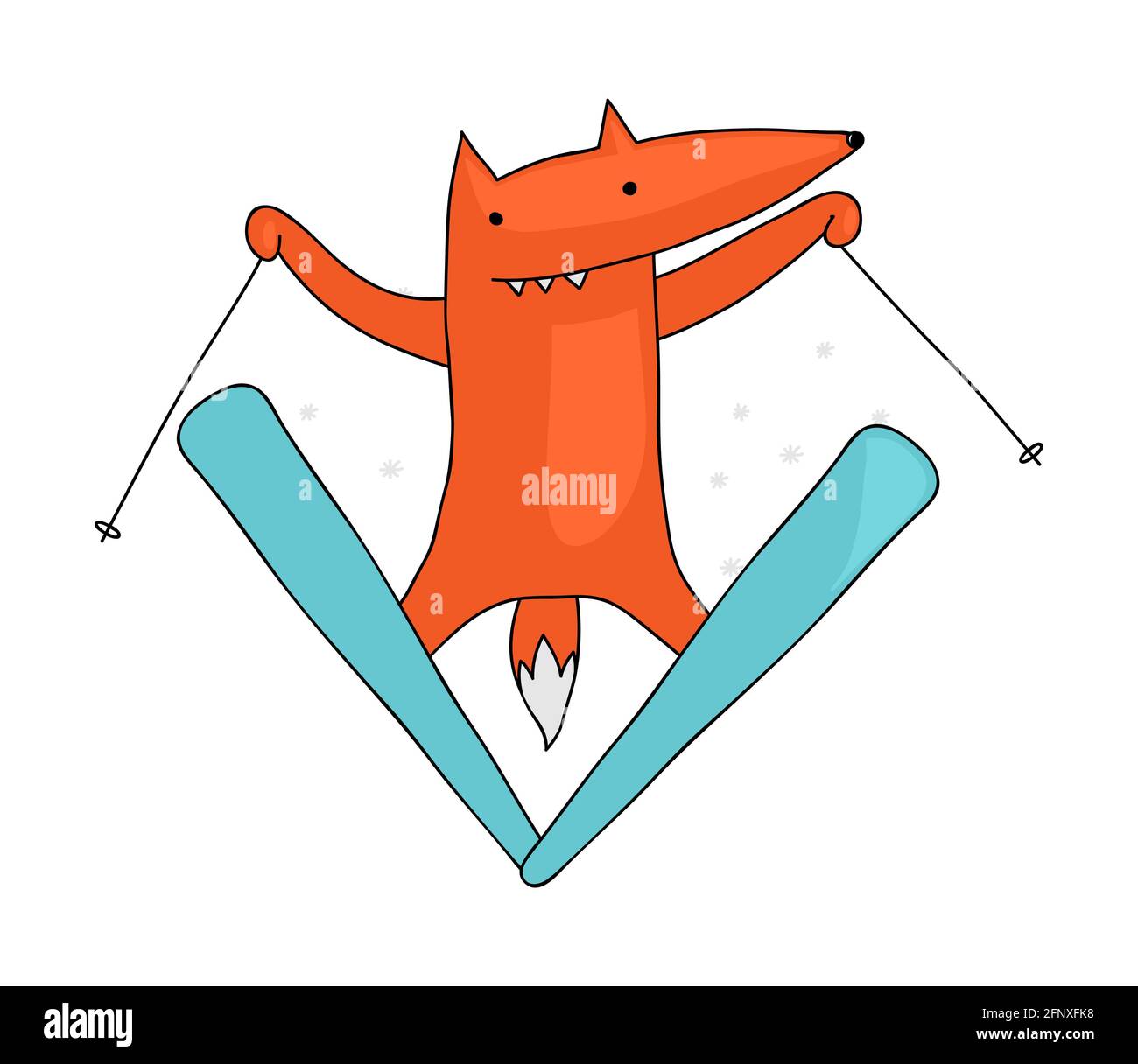 Cute and funny illustration of a fox skiing Stock Photo - Alamy
