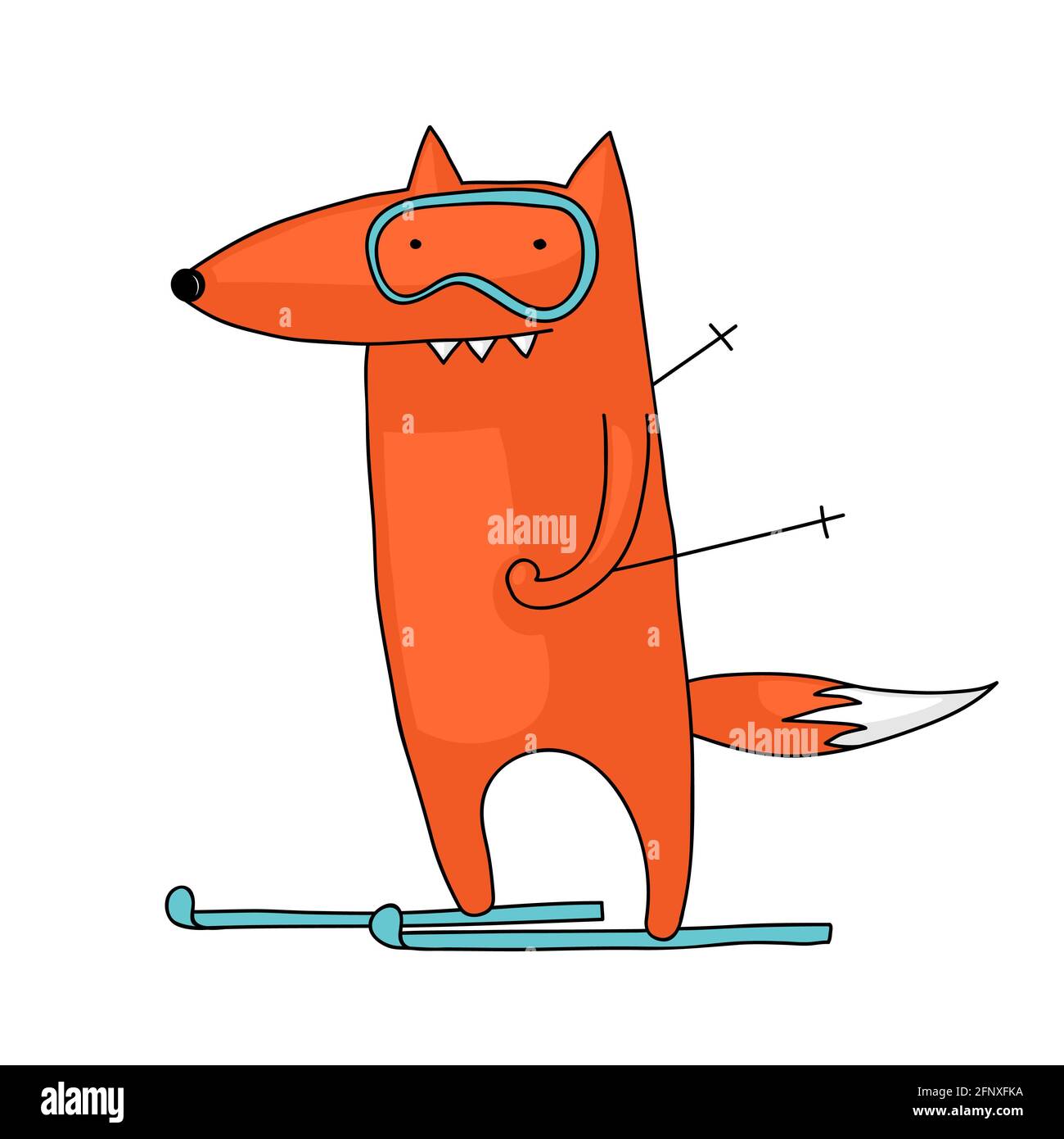 Cute and funny illustration of a fox skiing Stock Photo - Alamy