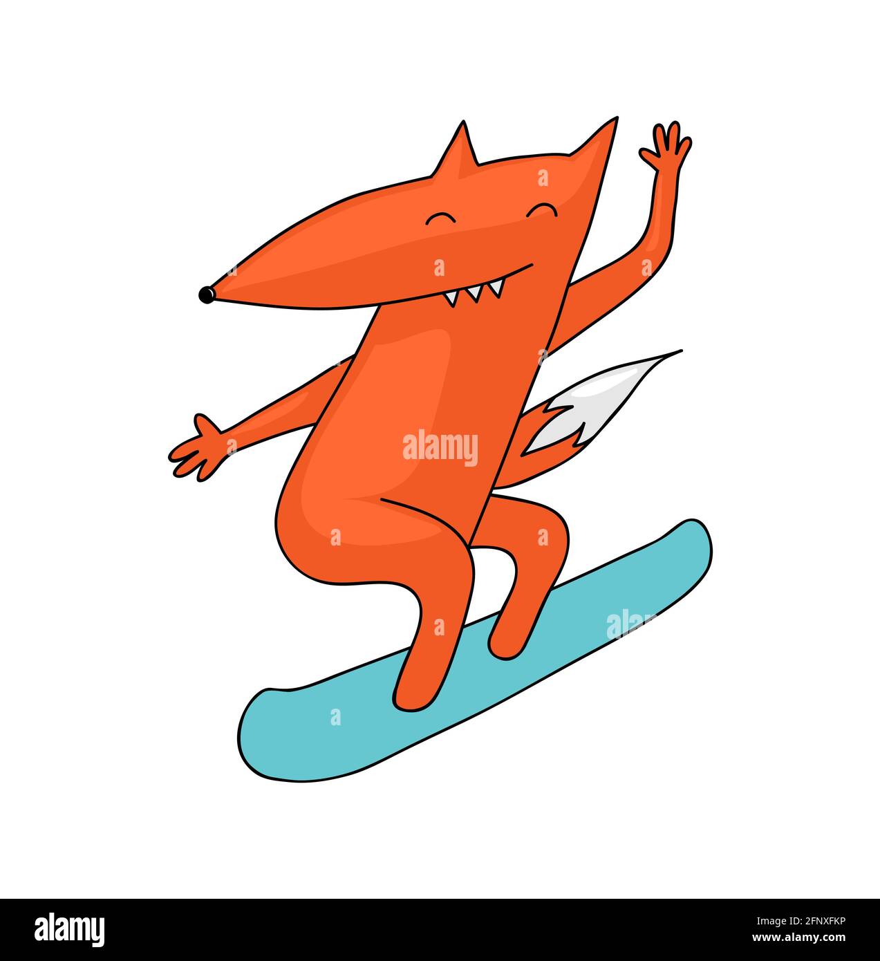 Cute illustration of a fox snowboarding Stock Photo - Alamy