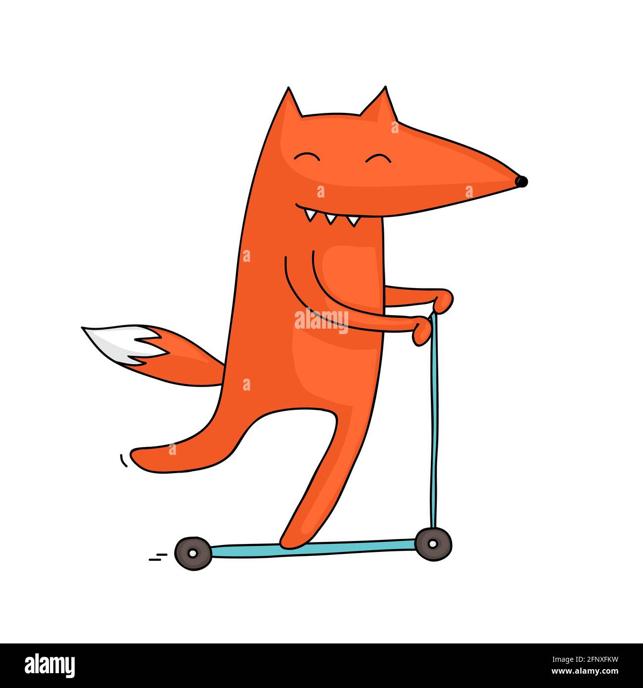 Cute and funny illustration of a fox riding a push scooter Stock Photo ...